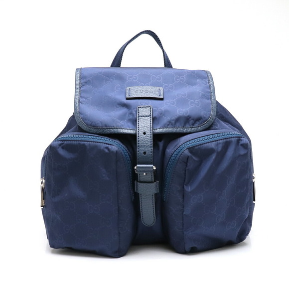 Gucci | Bags | Gucci Gg Nylon Backpack Leather Navy Blue | Poshmark